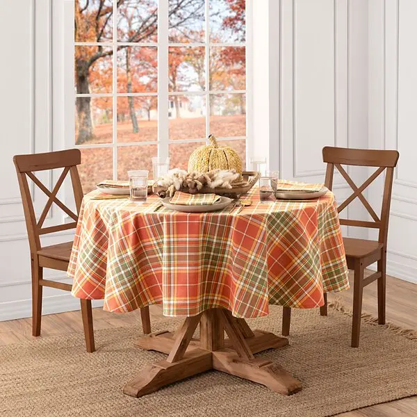 ELRENE HOME FASHIONS Hawley Plaid Harvest Cotton Round Tablecloth, 70 - Multi