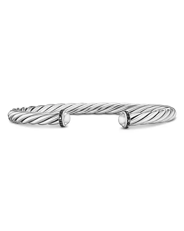 David Yurman Cable Cuff Bracelet With Pave Black Diamonds - Black Diamonds/silver