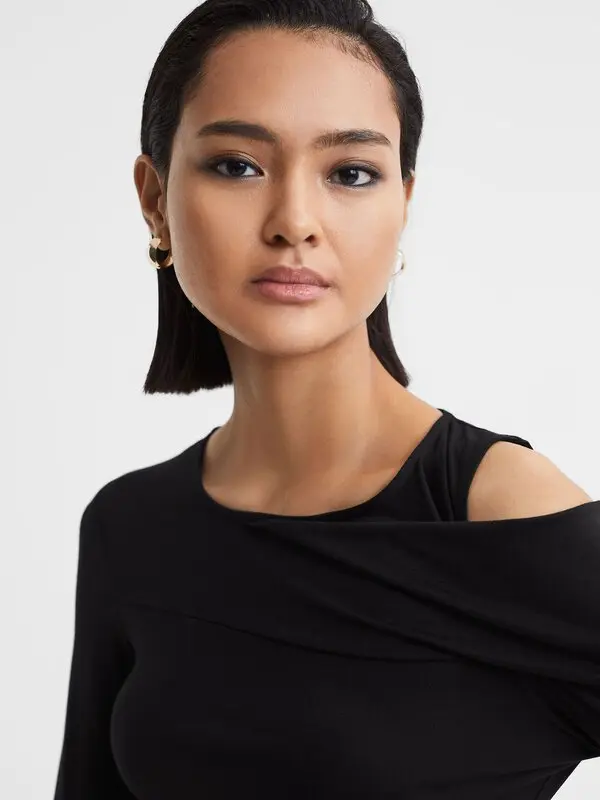 REISS Adeline Draped Shoulder Top
