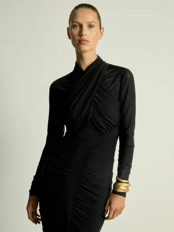REISS Myla Ruched Bodycon Midi Dress - Black