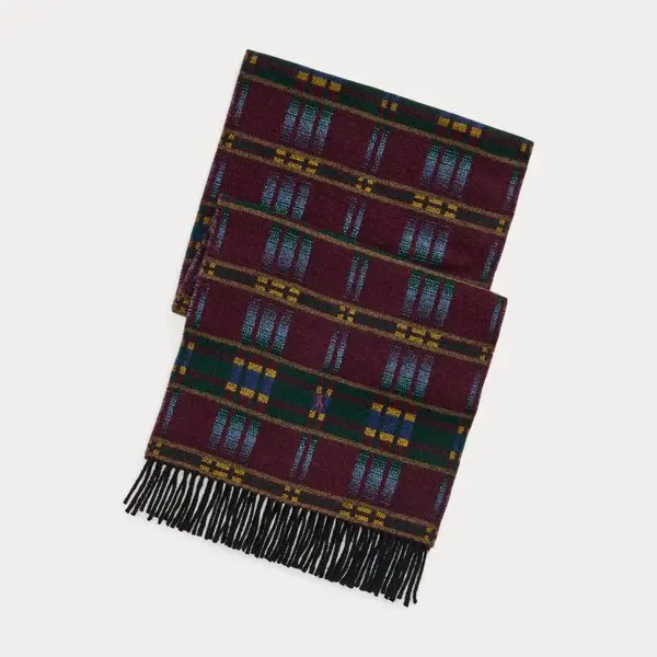 Ralph Lauren Patterned Wool-Blend Jacquard Scarf In Wine Multi