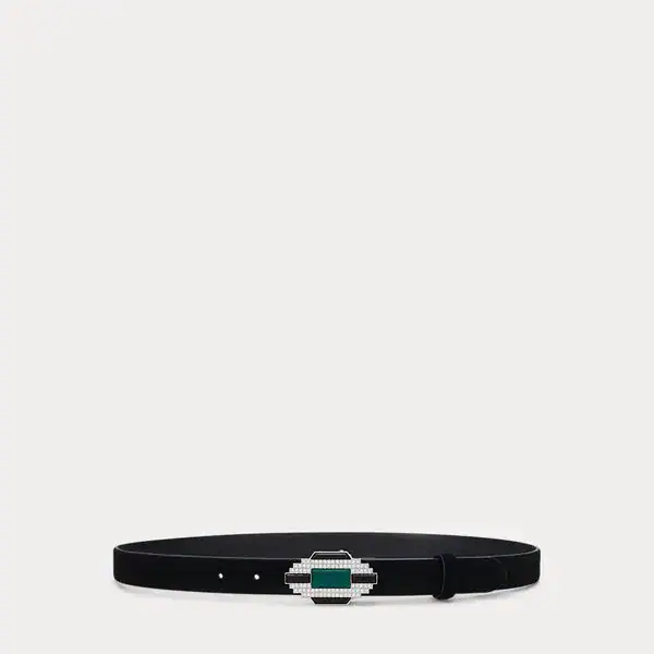 Ralph Lauren Embellished-Buckle Suede Belt - Black 