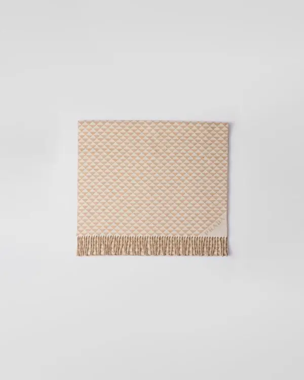 Prada Symbole Double Wool And Cashmere Stole - Sand/white