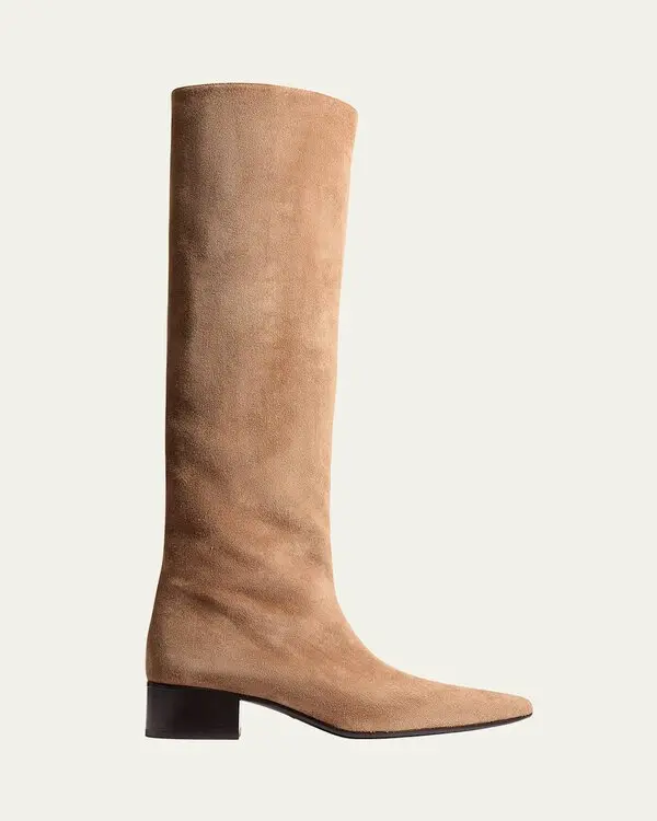 Khaite Andee Suede Knee Boots - Taupe