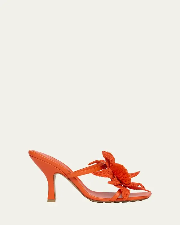 Bottega Veneta Adam Napa Leather Sandals With Raffia Flower - New Orange