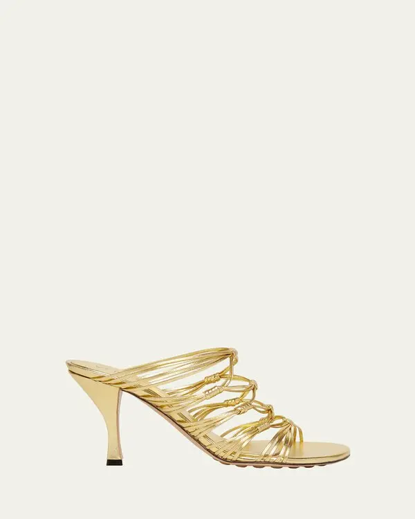 Bottega Veneta Blink Strappy Metallic Leather Mule Sandals - Gold