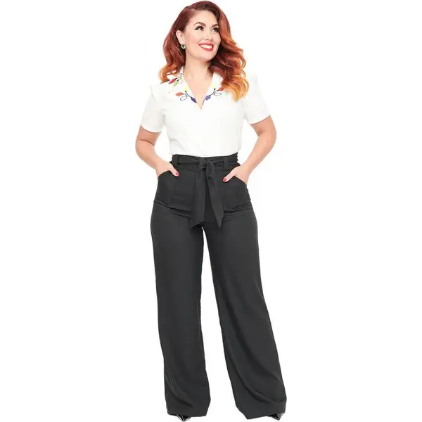 Unique Vintage 1950s Wide Leg Trousers - Black