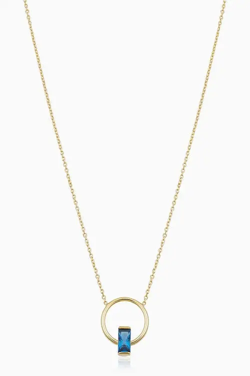 ORADINA 14k Gold Bella Pendant Necklace - Gold - Blue Zirconia