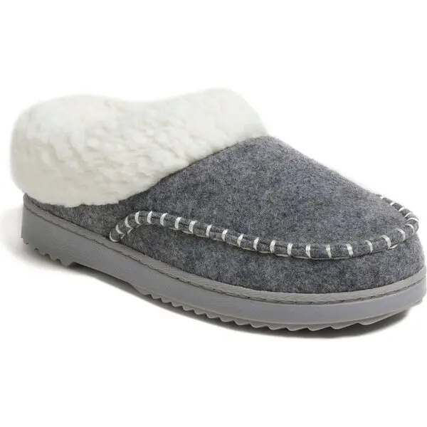 DEARFOAMS Nyla Felted Plaid Moccasin Clog Slipper - Light Heather Grey