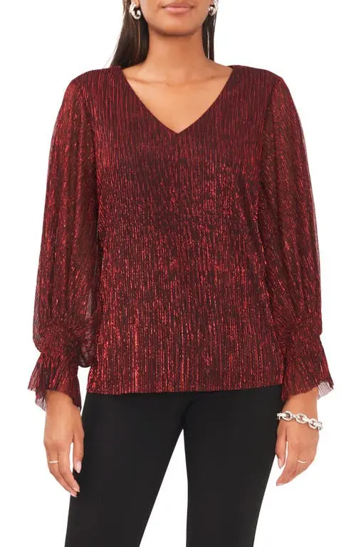 Vince Camuto Smocked Cuff Metallic Top - Red