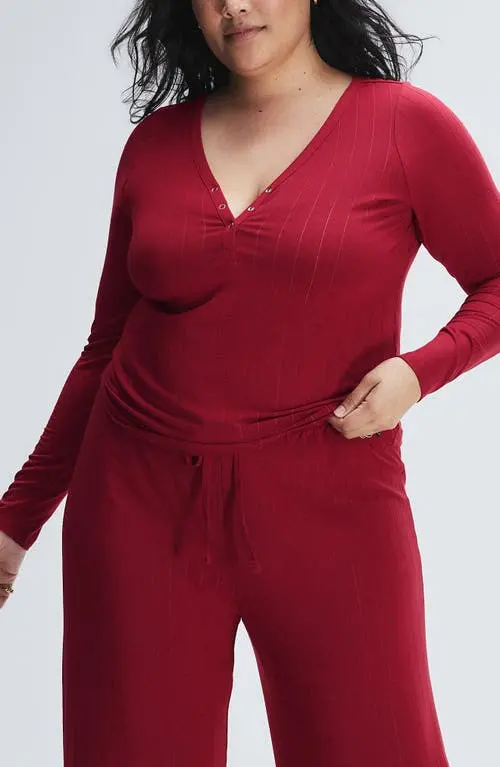 SAVAGE X FENTY Sleek Stitch Sleep Henley - Red Cognac