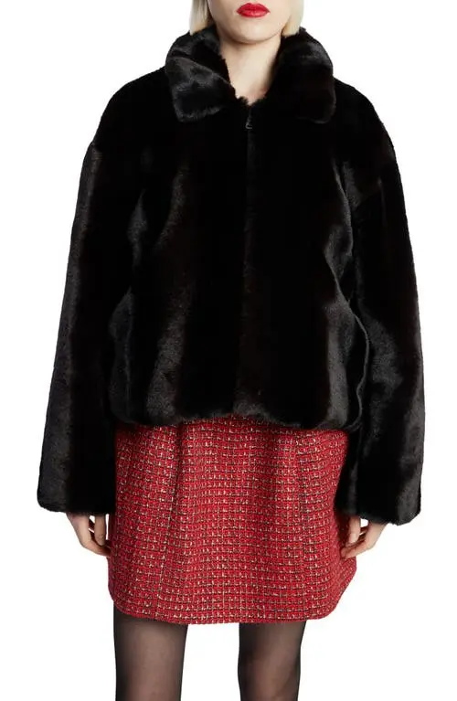 Bardot Sylvie Faux Fur Zip Jacket - Black