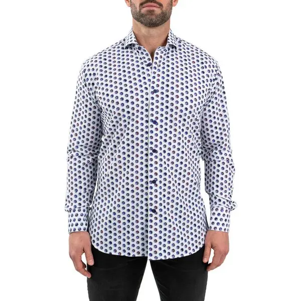 MACEOO Einstein Cuboid Print Stretch Button-up Shirt
