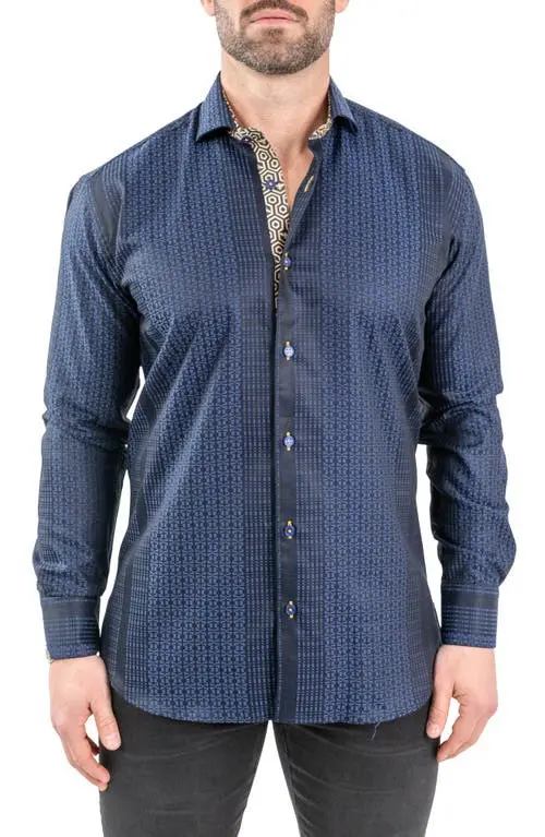 MACEOO Einstein Jacqhoneythree Contemporary Fit Cotton Blend Button-up Shirt - Blue