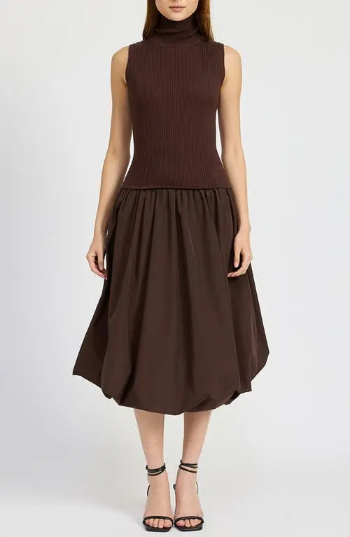 En Saison Elyse Mixed Media Midi Dress In Espresso - 55% Off | Editorialist