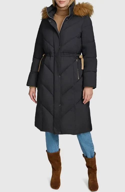 Andrew Marc Lennox Hooded Puffer Coat With Faux Fur Trim - Black