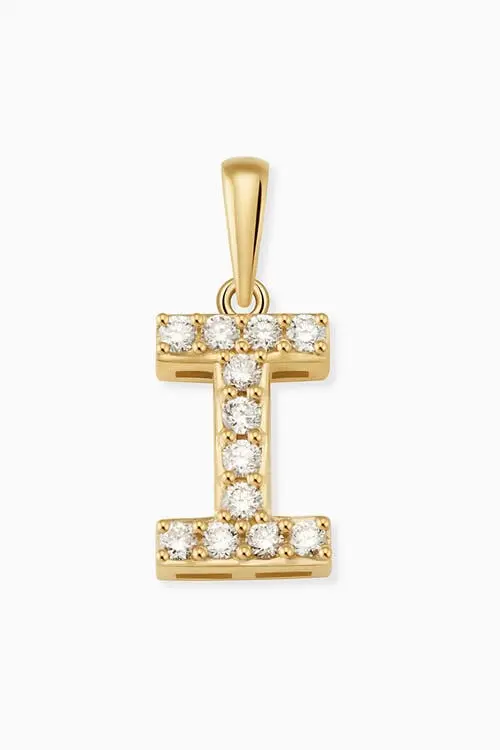 ORADINA 14k Gold Diamond Initial Pendant - Yellow Gold - I
