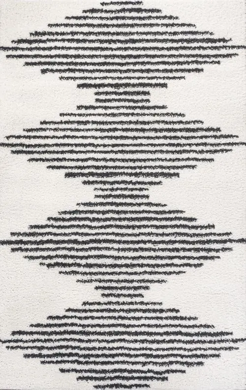 JONATHAN Y Elm Diamond Stripe Geometric Shag Area Rug - White/gray