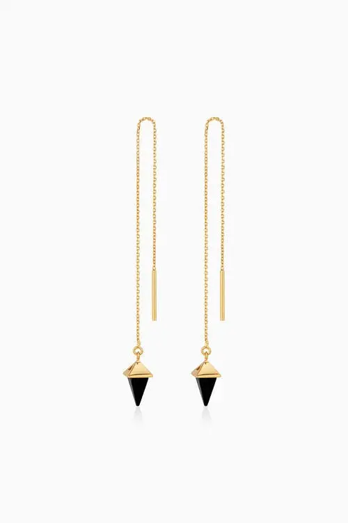 ORADINA 14k Gold Prism Point Threader Earrings - Gold - Black Onyx
