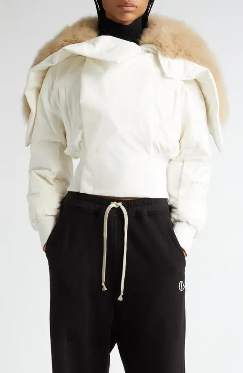 Moncler Alice Short Down Parka With Goat Hair Trim