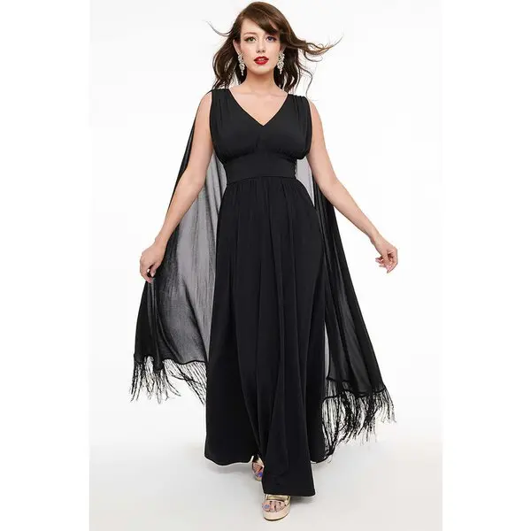 SMAK PARLOUR 1970s Fringe Cape Maxi Dress - Black