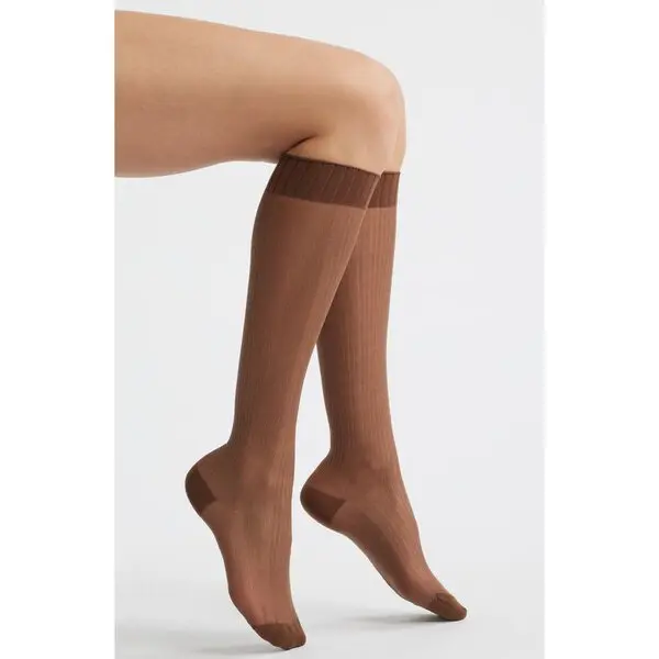Nordstrom Sparkle Sheer Ribbed Knee Socks - Brown Raisin