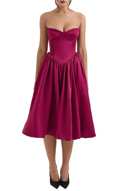 House Of Cb Coco Strapless Corset Midi Dress - Beet Red