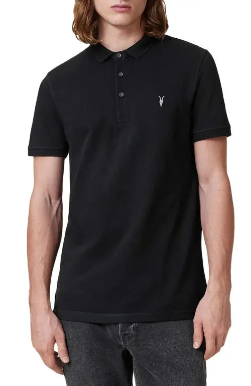 All Saints Reform Cotton Piqué Polo - Black