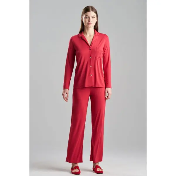 Natori Embroidery. Shangri La Notch Pj Set - Red