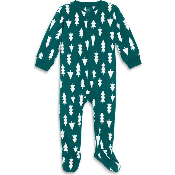 PRIMARY Fleece Zip Footie - Spruce Trees