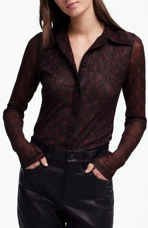Madewell Long Sleeve Mesh Button-up Top - Bright Cherry