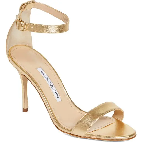 Manolo Blahnik Chaos Ankle Strap Sandal - Metallic Gold