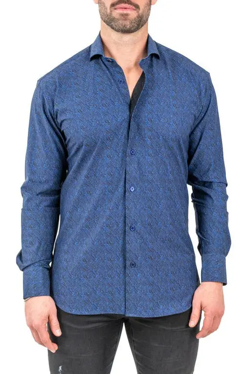 MACEOO Einstein Stretch Deep Night Button-up Shirt - Blue