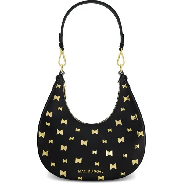 Mac Duggal Leather Hobo Bag With Gold Hardware