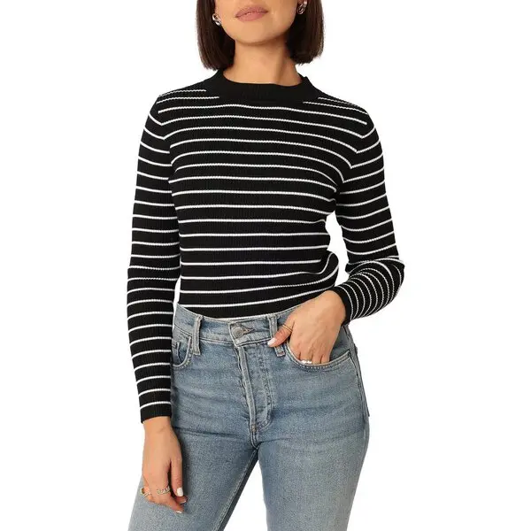 PETAL & PUP Stacie Ribbed Striped Top - Black Stripe