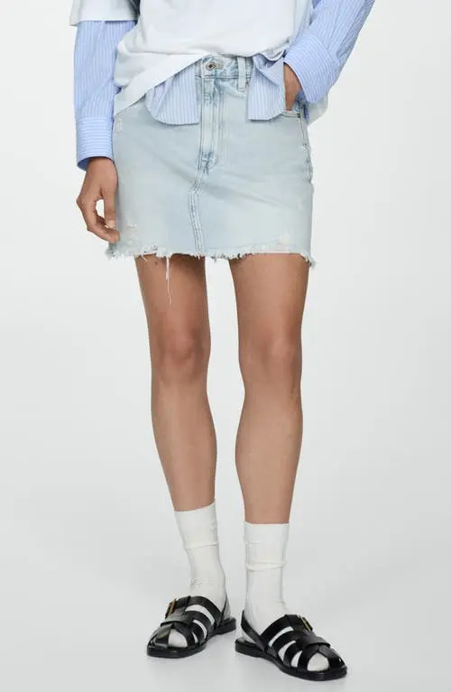 Mango Frayed High Waist Denim Miniskirt
