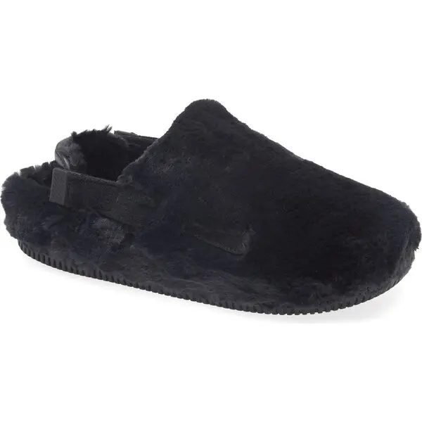 Nike Calm Faux Fur Mule - Black/ Black