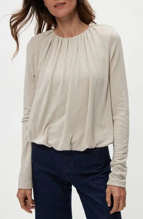 Michael Stars Sona Gathered Bubble Knit Top - Oatmeal