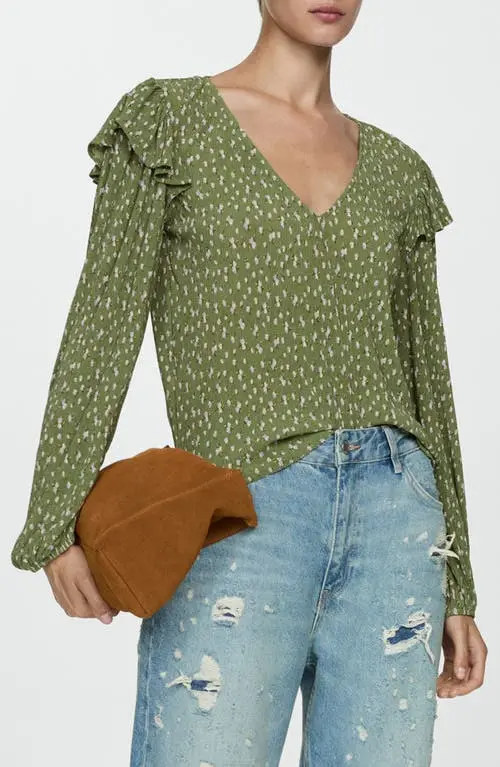 Mango Ruffle Top - Green