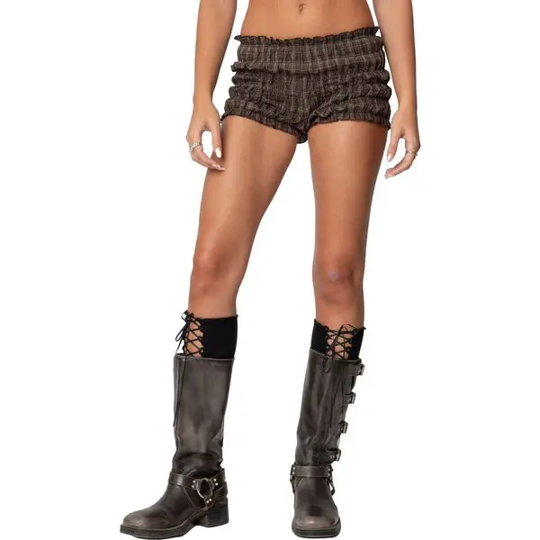 EDIKTED Plaid Ruched Shorts