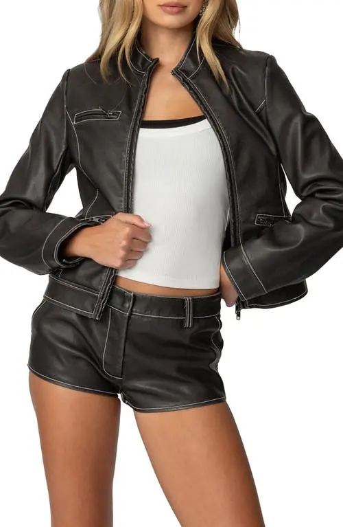 EDIKTED Roxie Faux Leather Jacket - Dark-gray