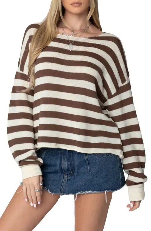 EDIKTED Anney Oversize Stripe Sweater - Brown-and-cream