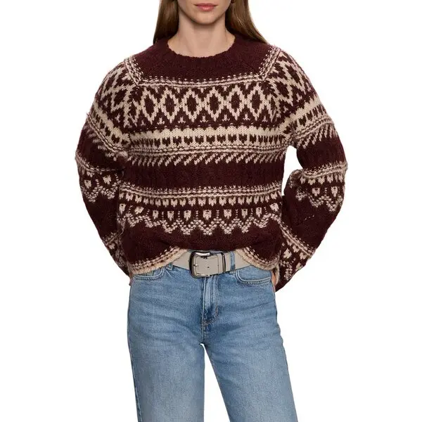 Sanctuary Fair Isle Crewneck Sweater - Dark Crimson Multi