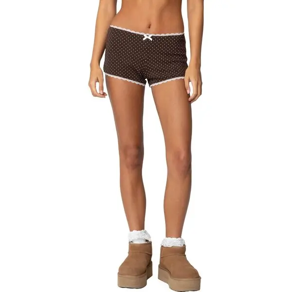 EDIKTED Juliana Polka Dot Rib Shorts