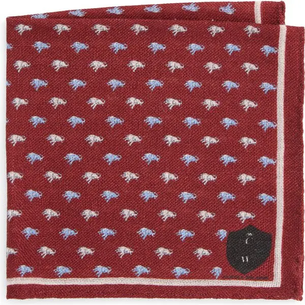 CLIFTON WILSON Elephant Print Wool Pocket Square - Maroon