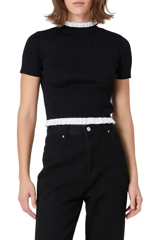 Endless Rose Contrast Ruffle Rib Knit Crop Top