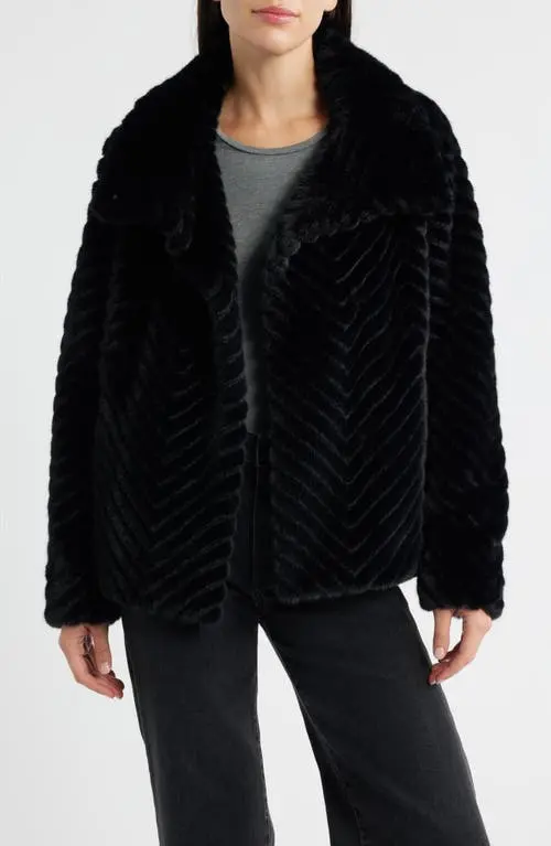 Bernardo Chevron Quilted Faux Fur Jacket - Black