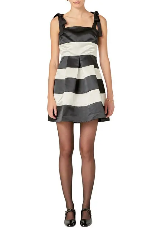 English Factory Stripe Tie Strap Mini Dress