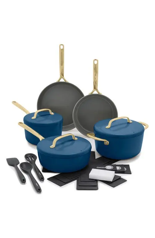 GREENPAN Gp5 Infinite8 11-piece Anodized Aluminum Ceramic Nonstick Cookware Set With Champagne Handles - Marine