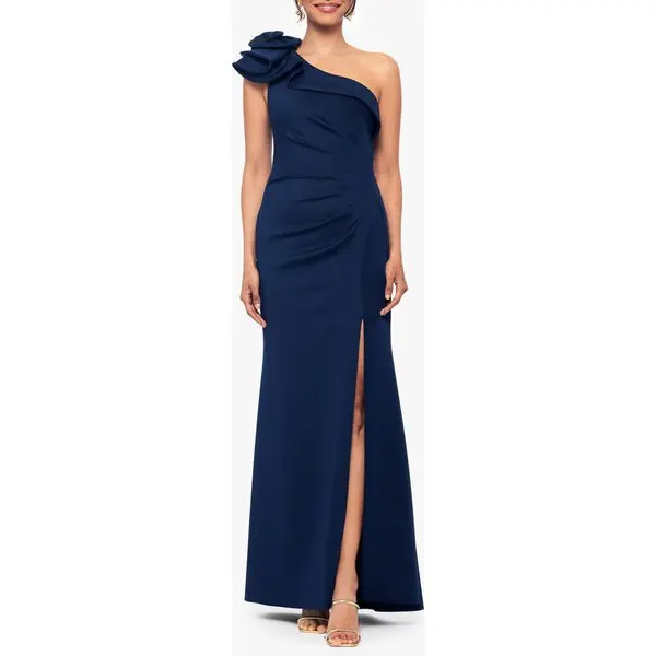 XSCAPE EVENINGS Bow One-shoulder Gown